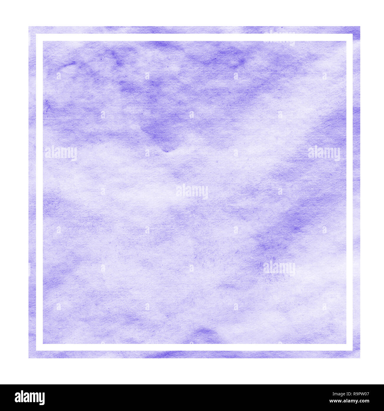 Violet hand drawn watercolor rectangular frame background texture with ...