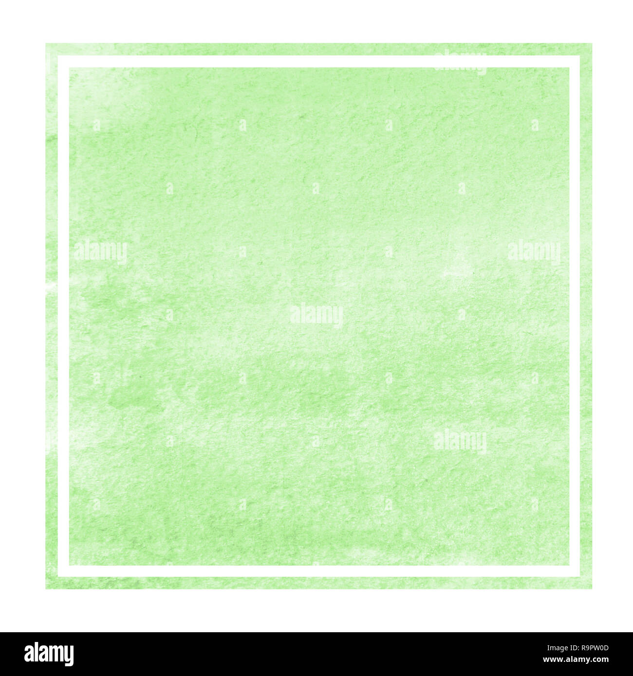 Green hand drawn watercolor rectangular frame background texture with ...