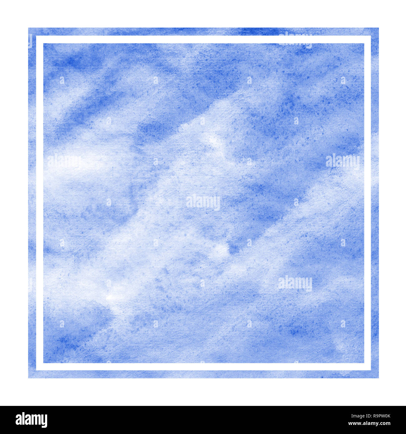 Blue hand drawn watercolor rectangular frame background texture with ...