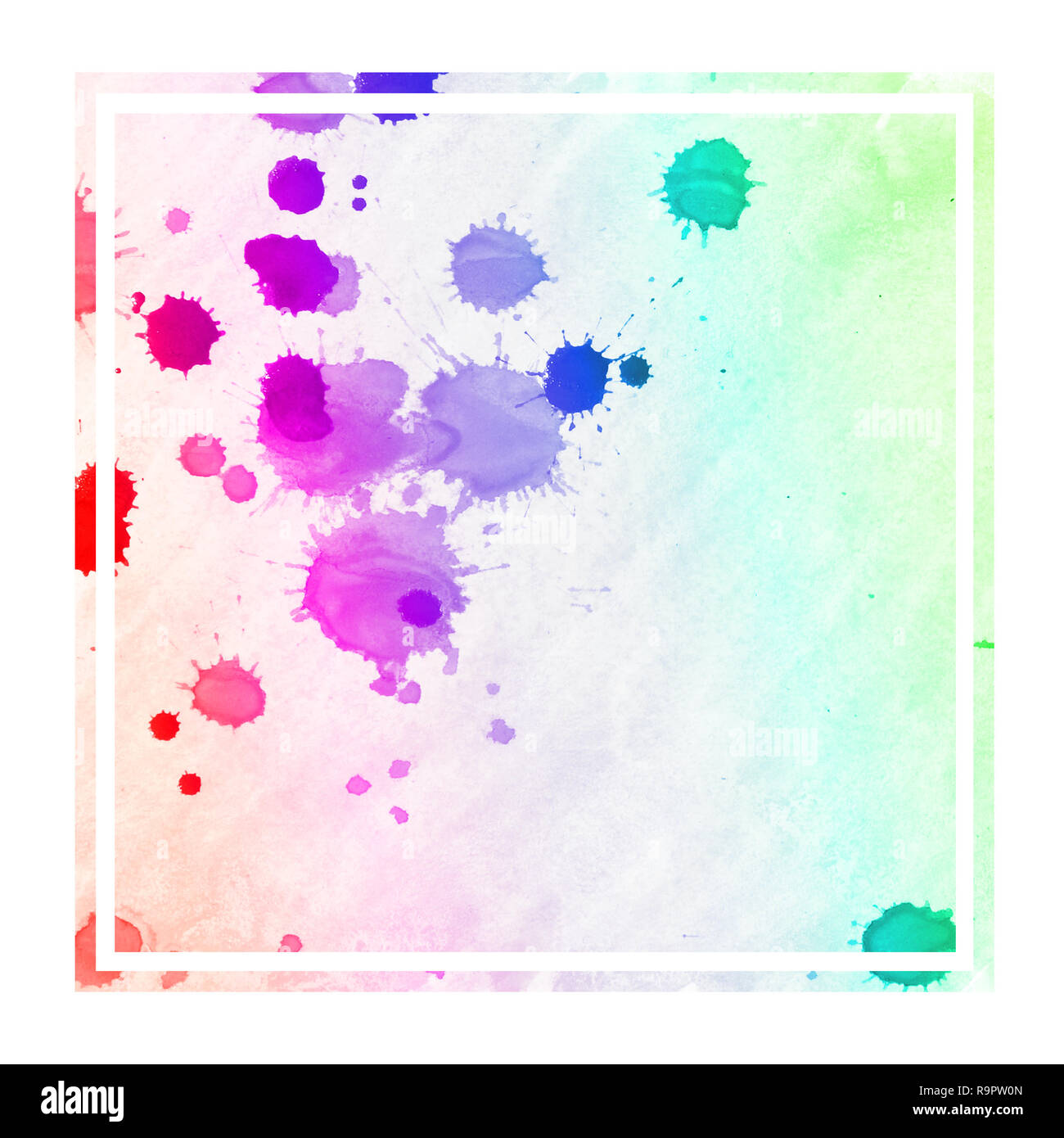 Multicolored hand drawn watercolor rectangular frame background texture ...