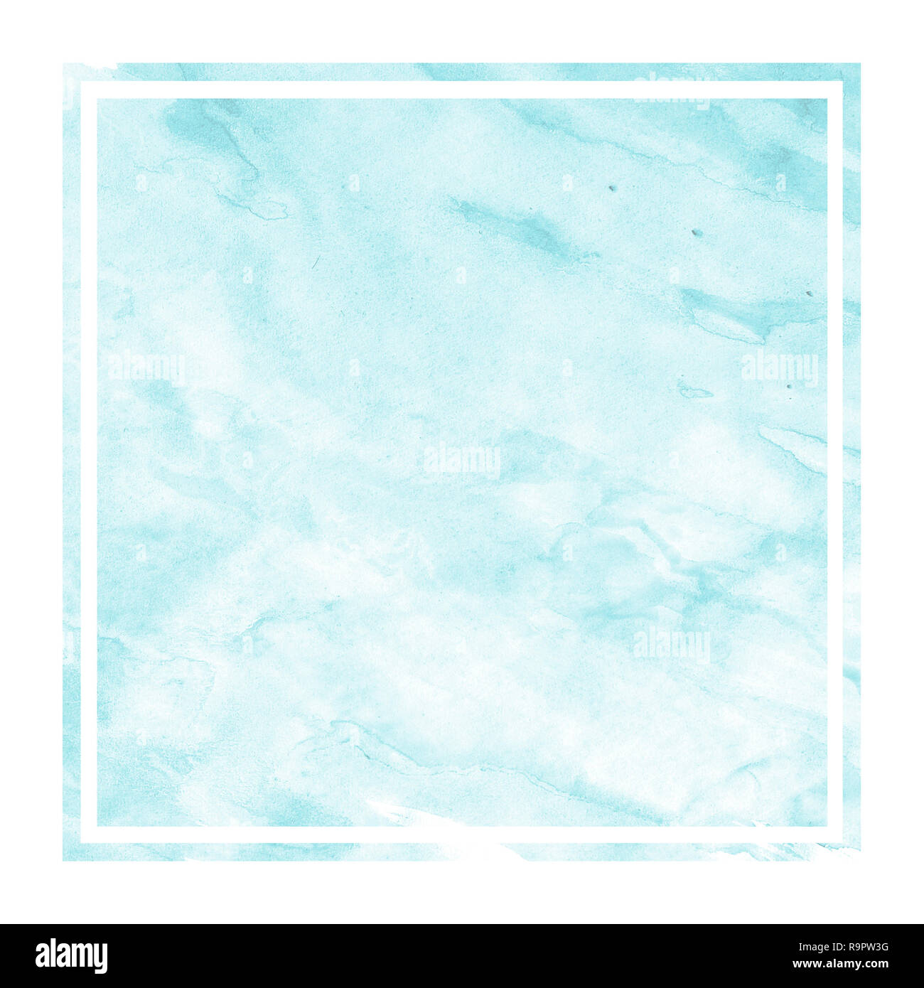 Light blue hand drawn watercolor rectangular frame background texture ...