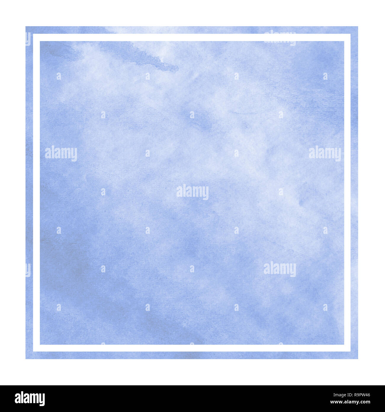 Blue hand drawn watercolor rectangular frame background texture with ...