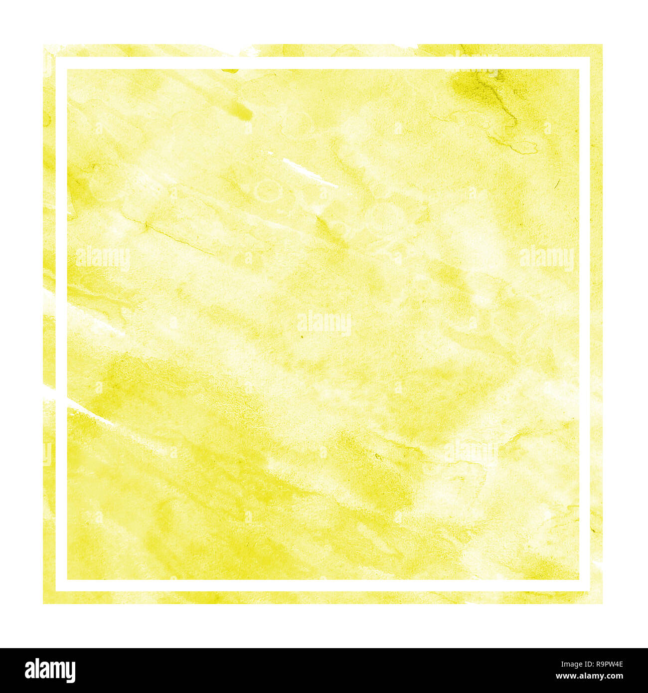 Yellow hand drawn watercolor rectangular frame background texture with ...
