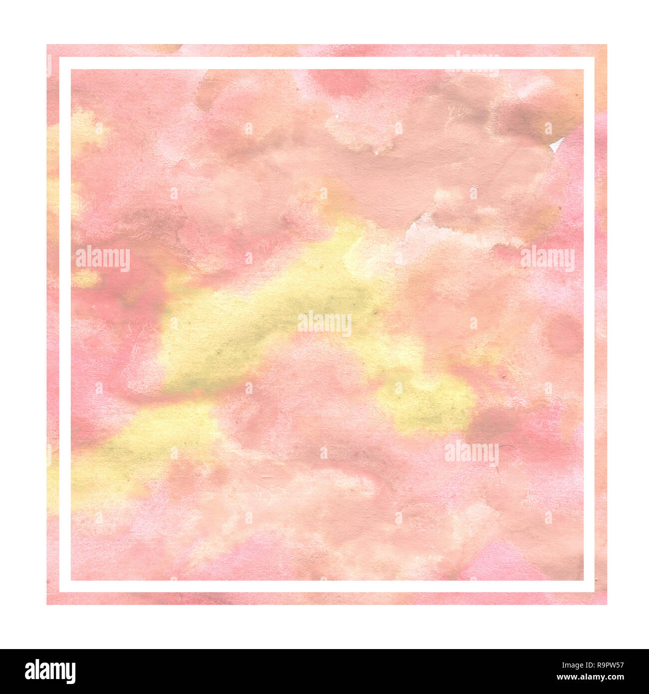 Warm yellow hand drawn watercolor rectangular frame background texture ...