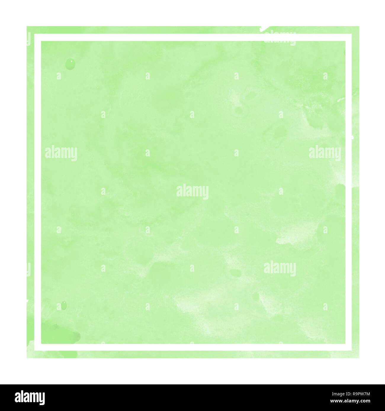Green hand drawn watercolor rectangular frame background texture with ...