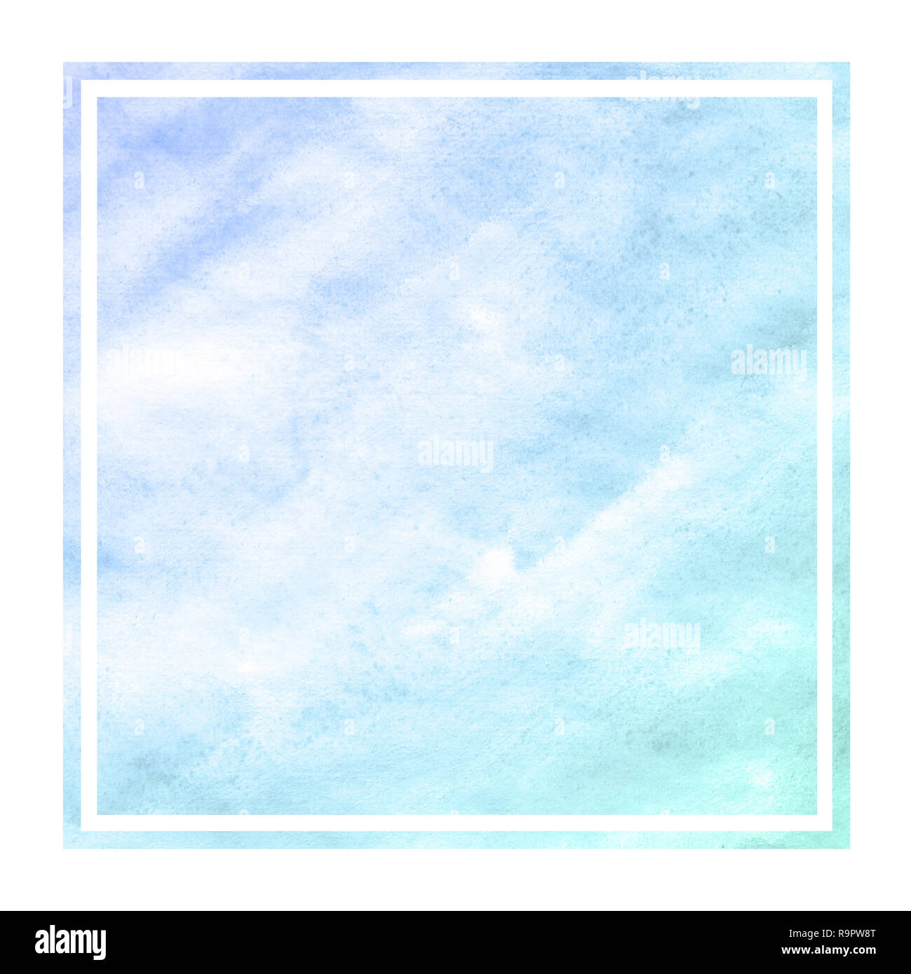 Cold blue hand drawn watercolor rectangular frame background texture ...