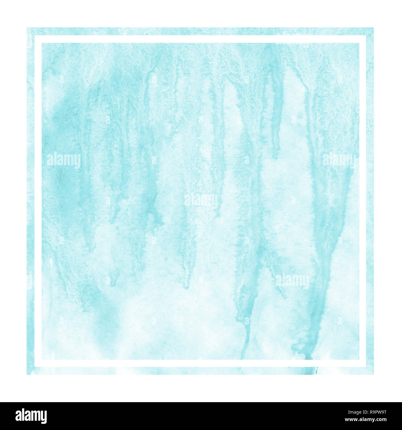 Light blue hand drawn watercolor rectangular frame background texture ...