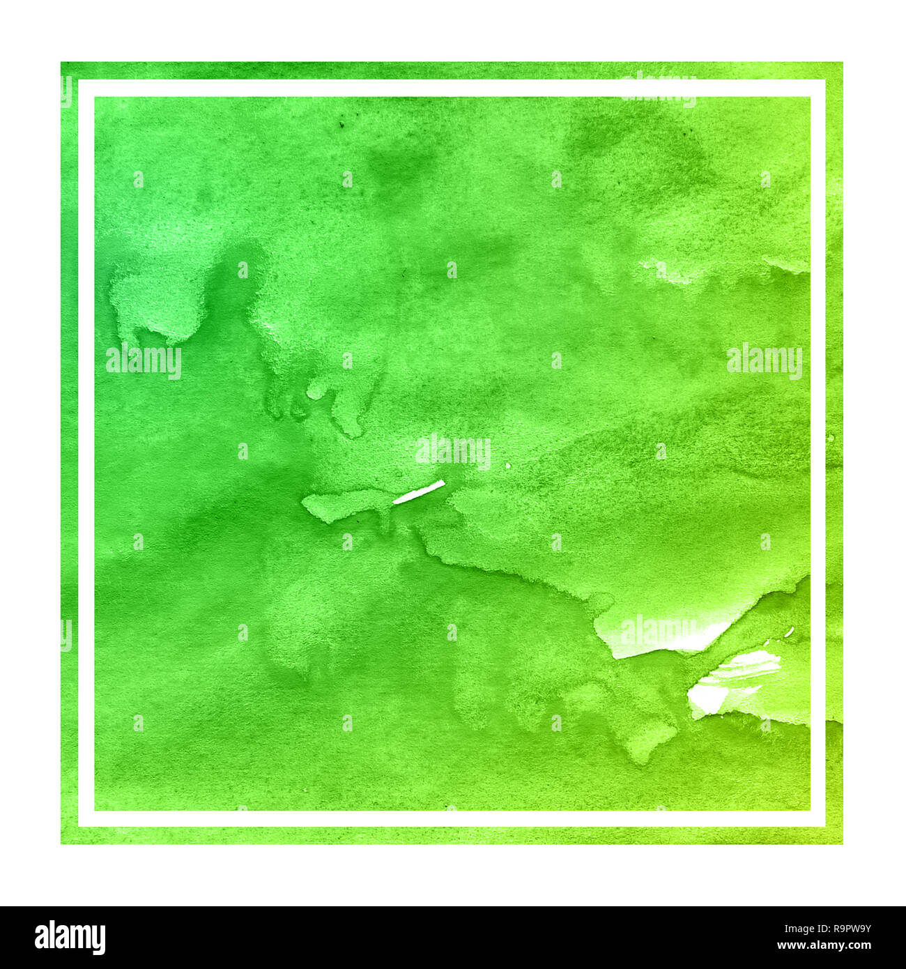 Green hand drawn watercolor rectangular frame background texture with ...