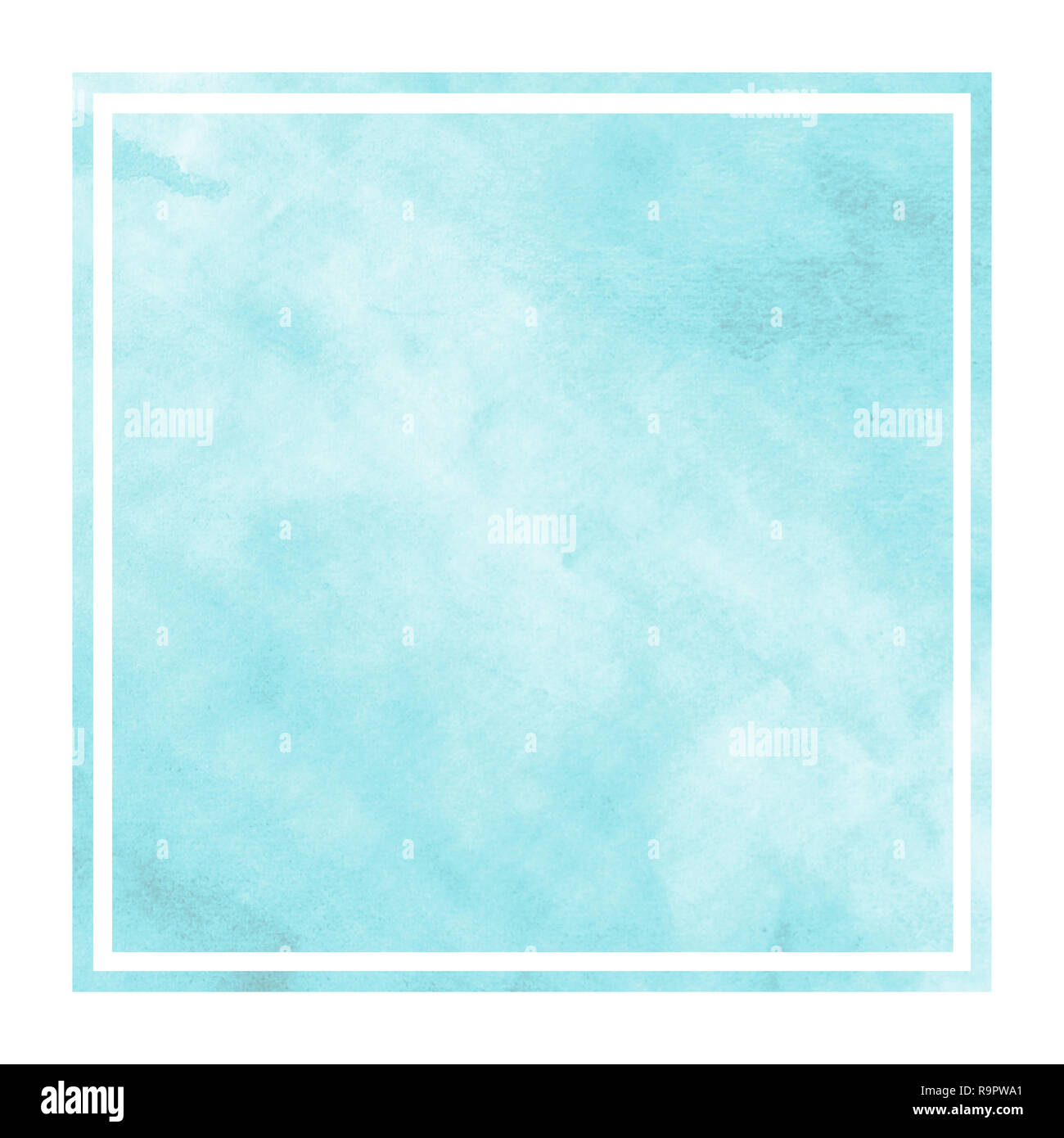 Light blue hand drawn watercolor rectangular frame background texture ...