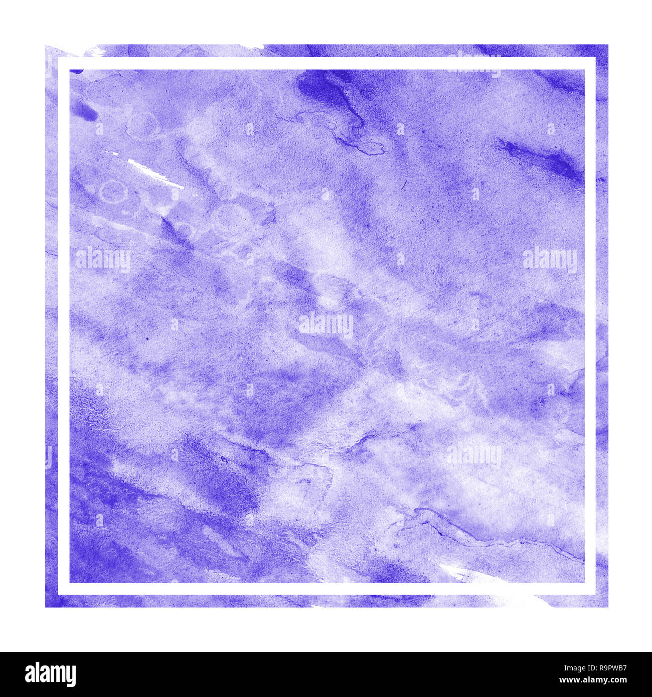 Violet hand drawn watercolor rectangular frame background texture with ...