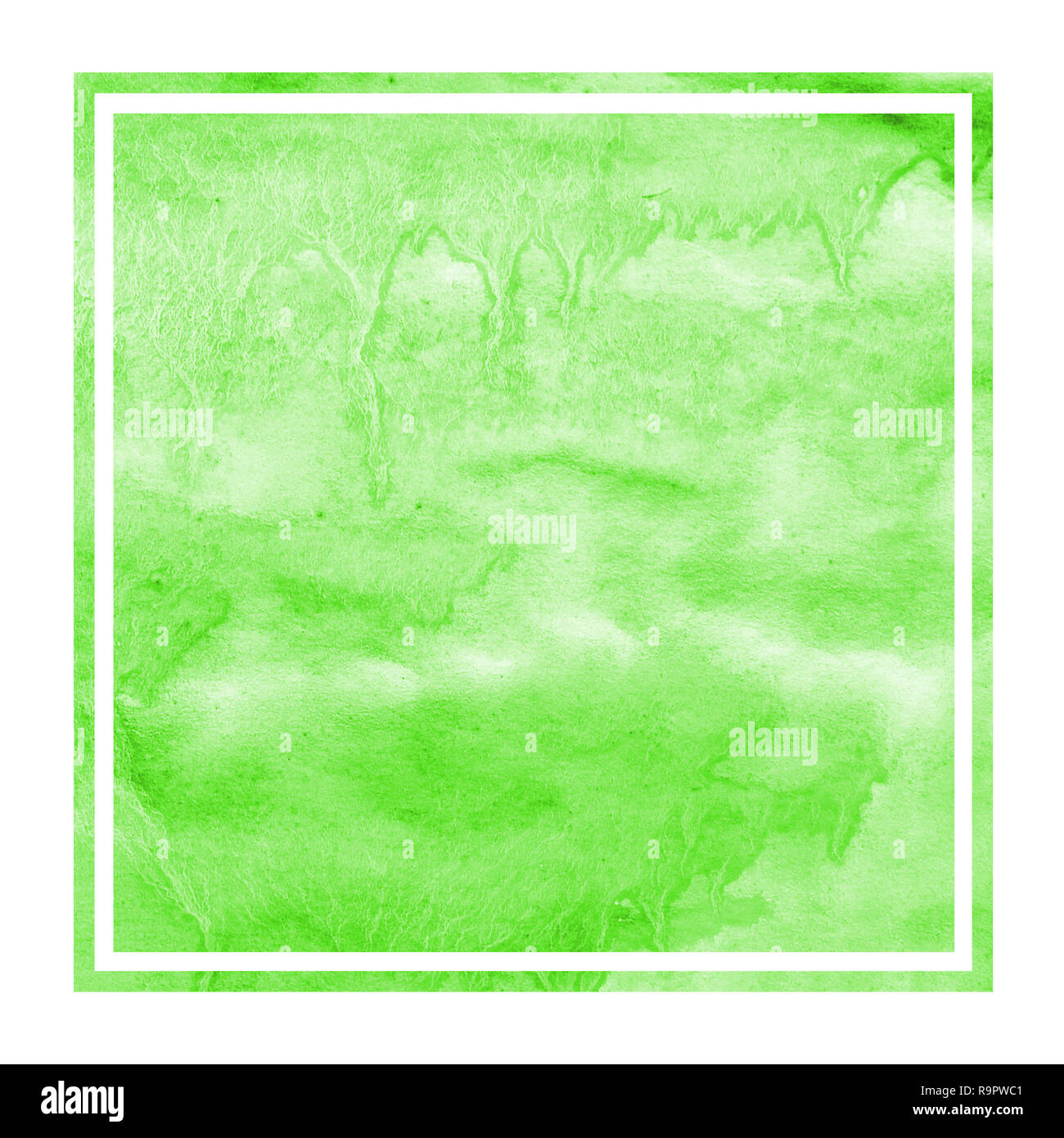 Green hand drawn watercolor rectangular frame background texture with ...