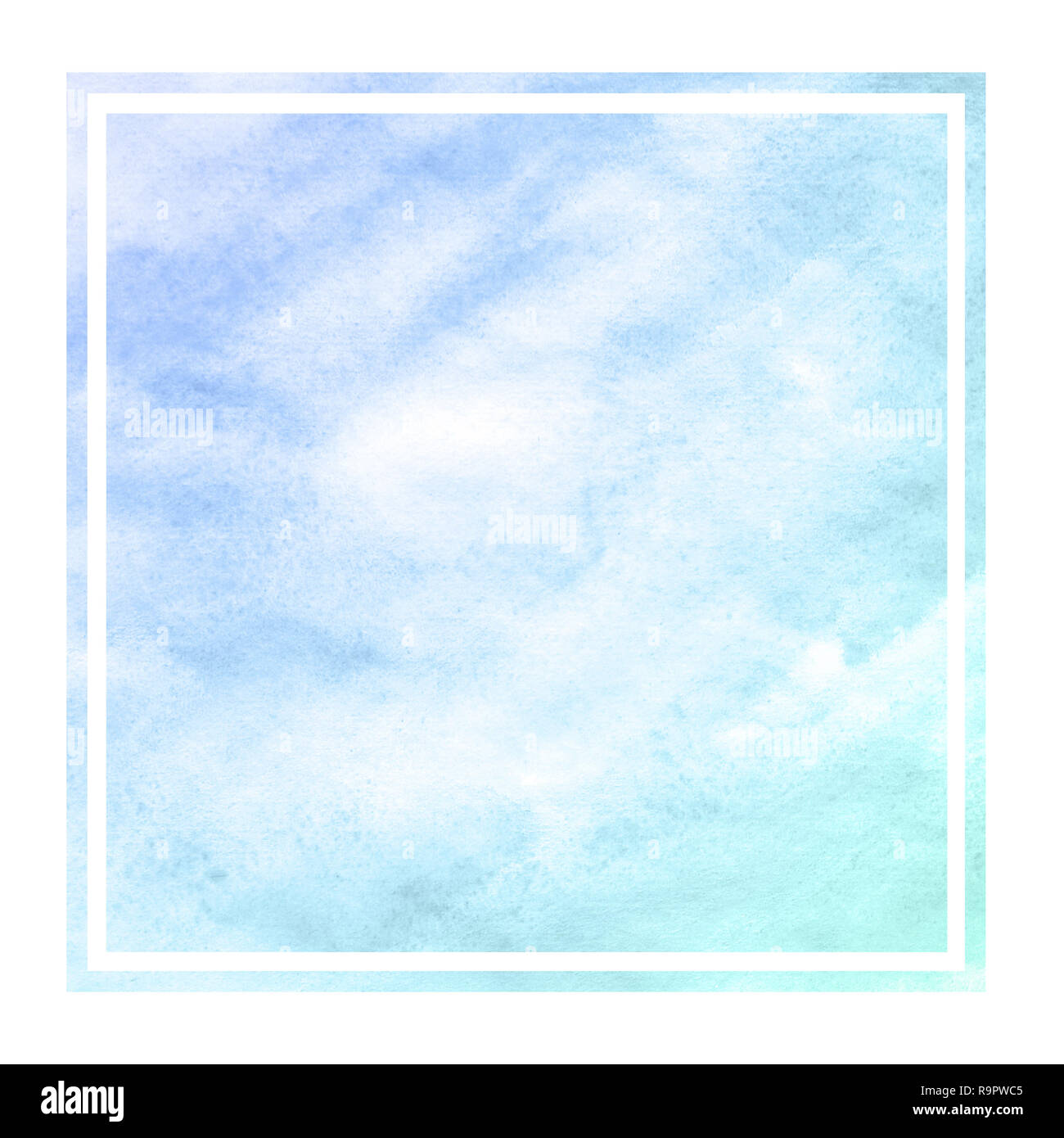 Cold blue hand drawn watercolor rectangular frame background texture ...