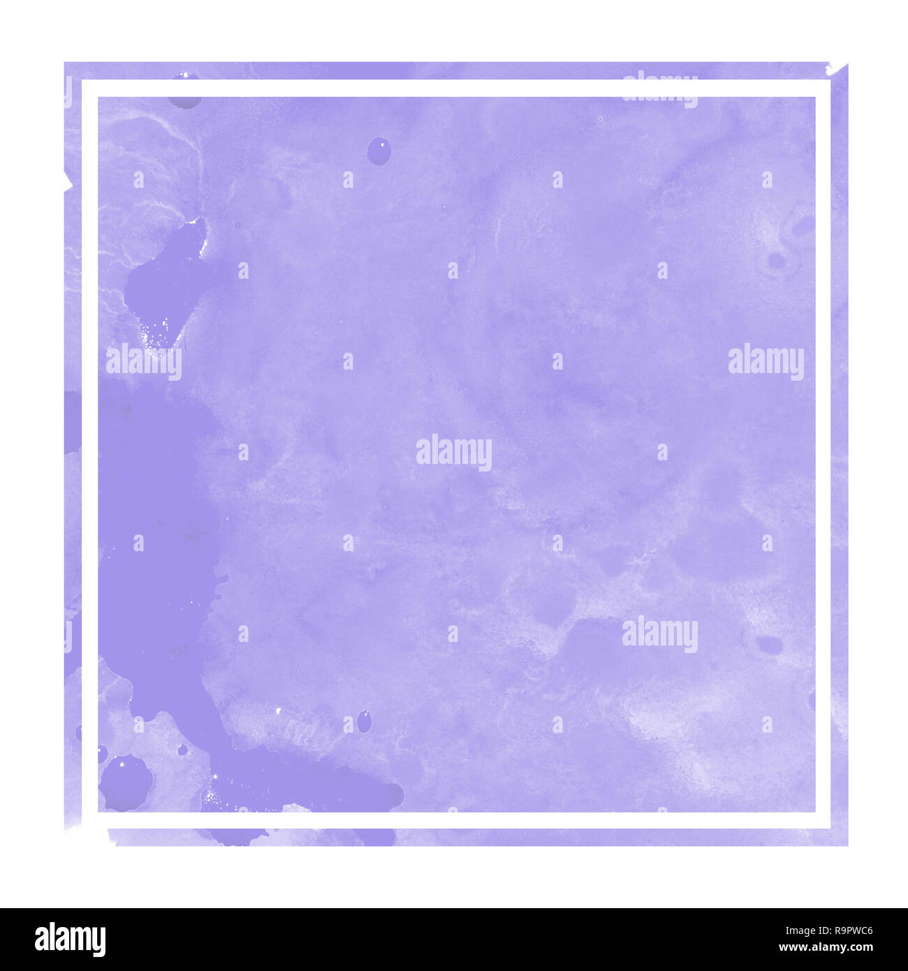 Violet hand drawn watercolor rectangular frame background texture with ...