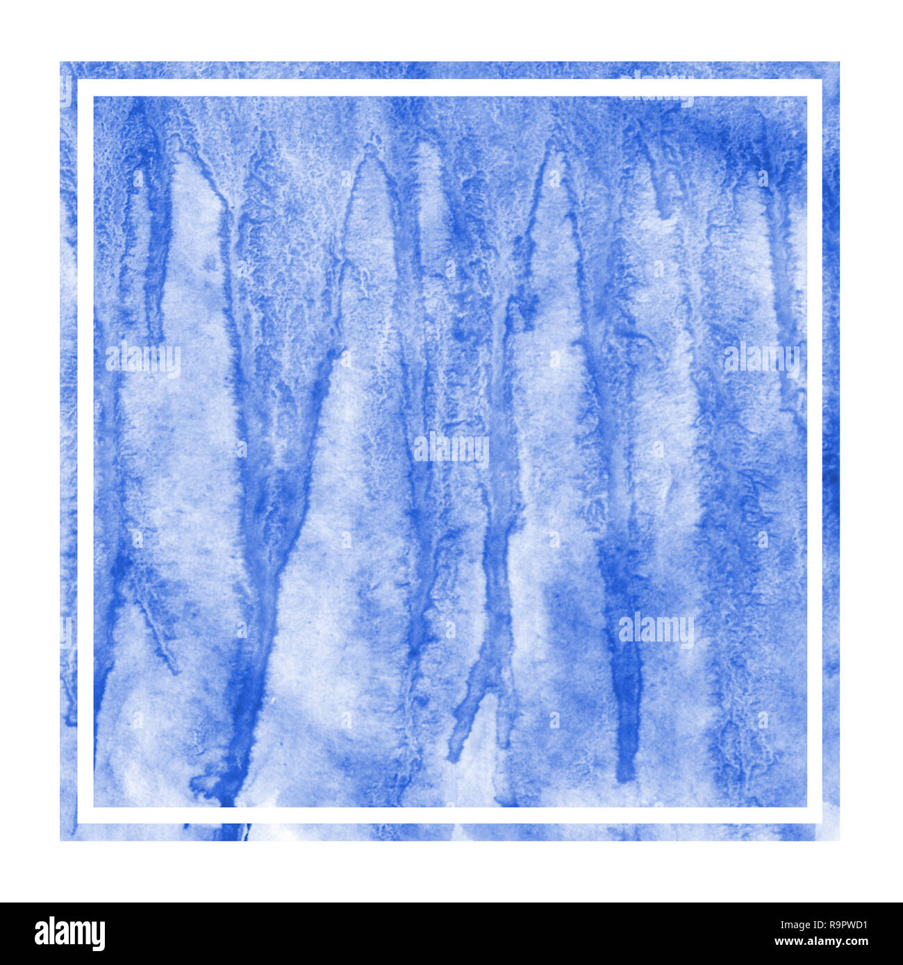 Blue hand drawn watercolor rectangular frame background texture with ...
