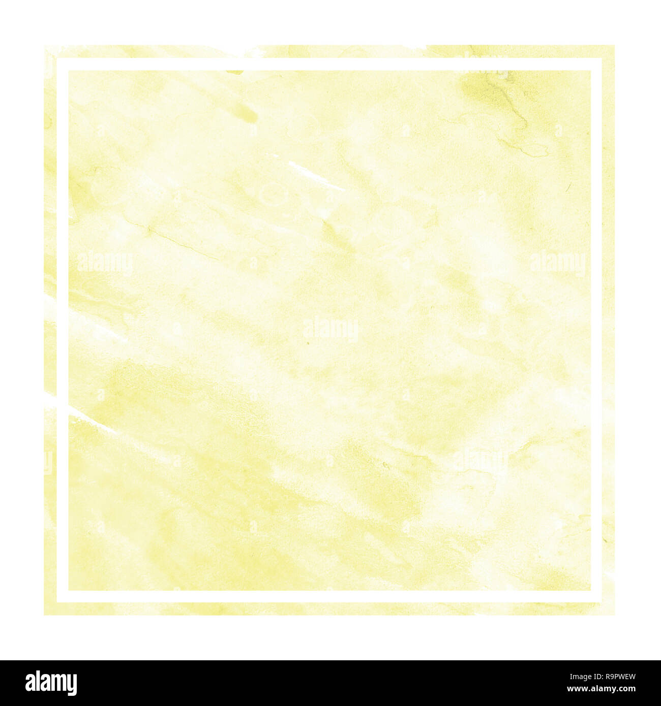 Yellow hand drawn watercolor rectangular frame background texture with ...