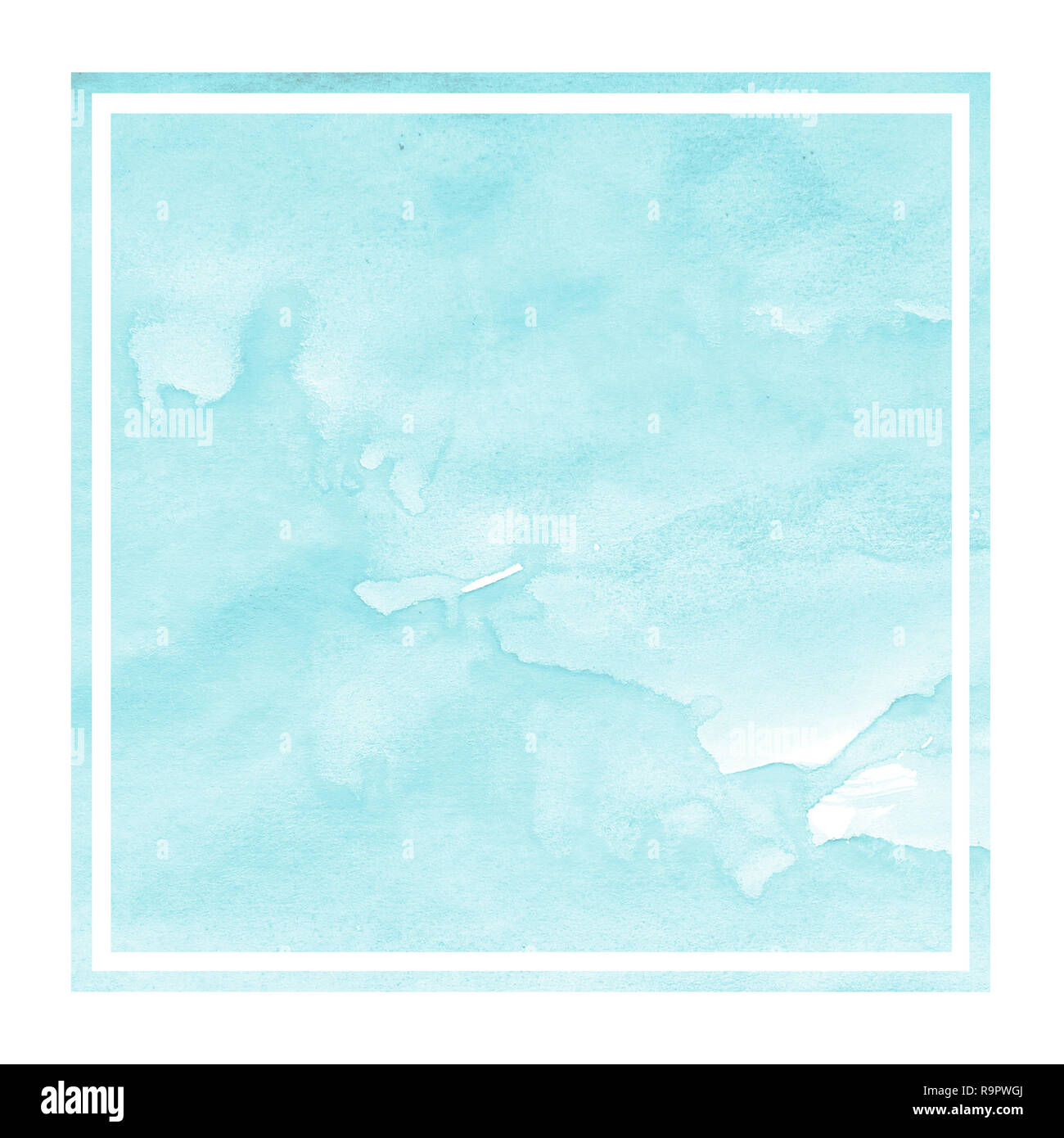 Light blue hand drawn watercolor rectangular frame background texture ...