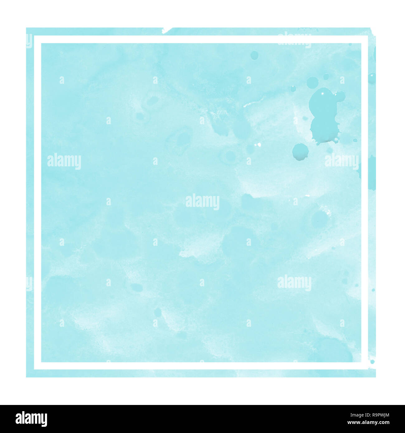 Light blue hand drawn watercolor rectangular frame background texture ...