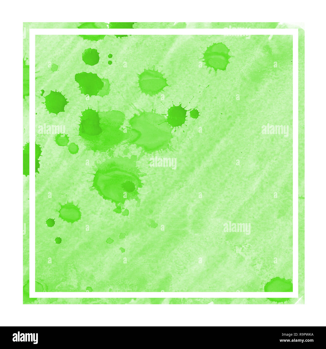 Green hand drawn watercolor rectangular frame background texture with ...