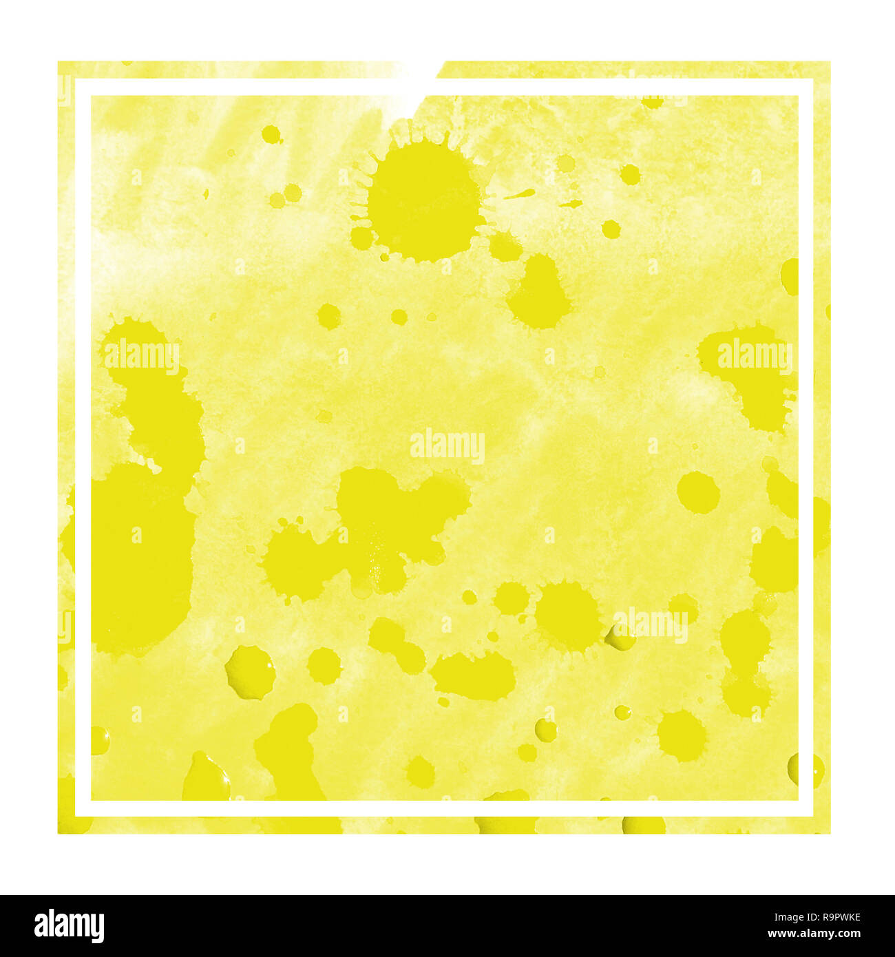 Yellow hand drawn watercolor rectangular frame background texture with ...