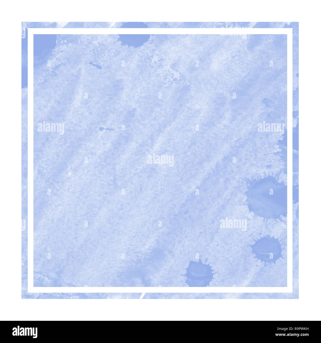 Blue hand drawn watercolor rectangular frame background texture with ...