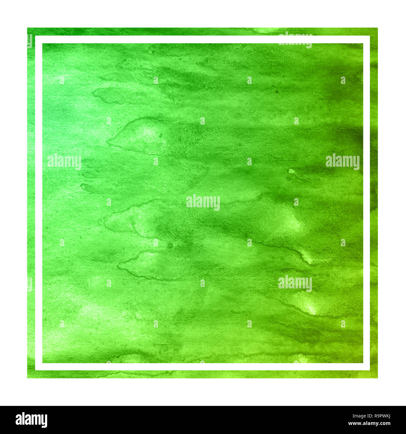 Green hand drawn watercolor rectangular frame background texture with ...