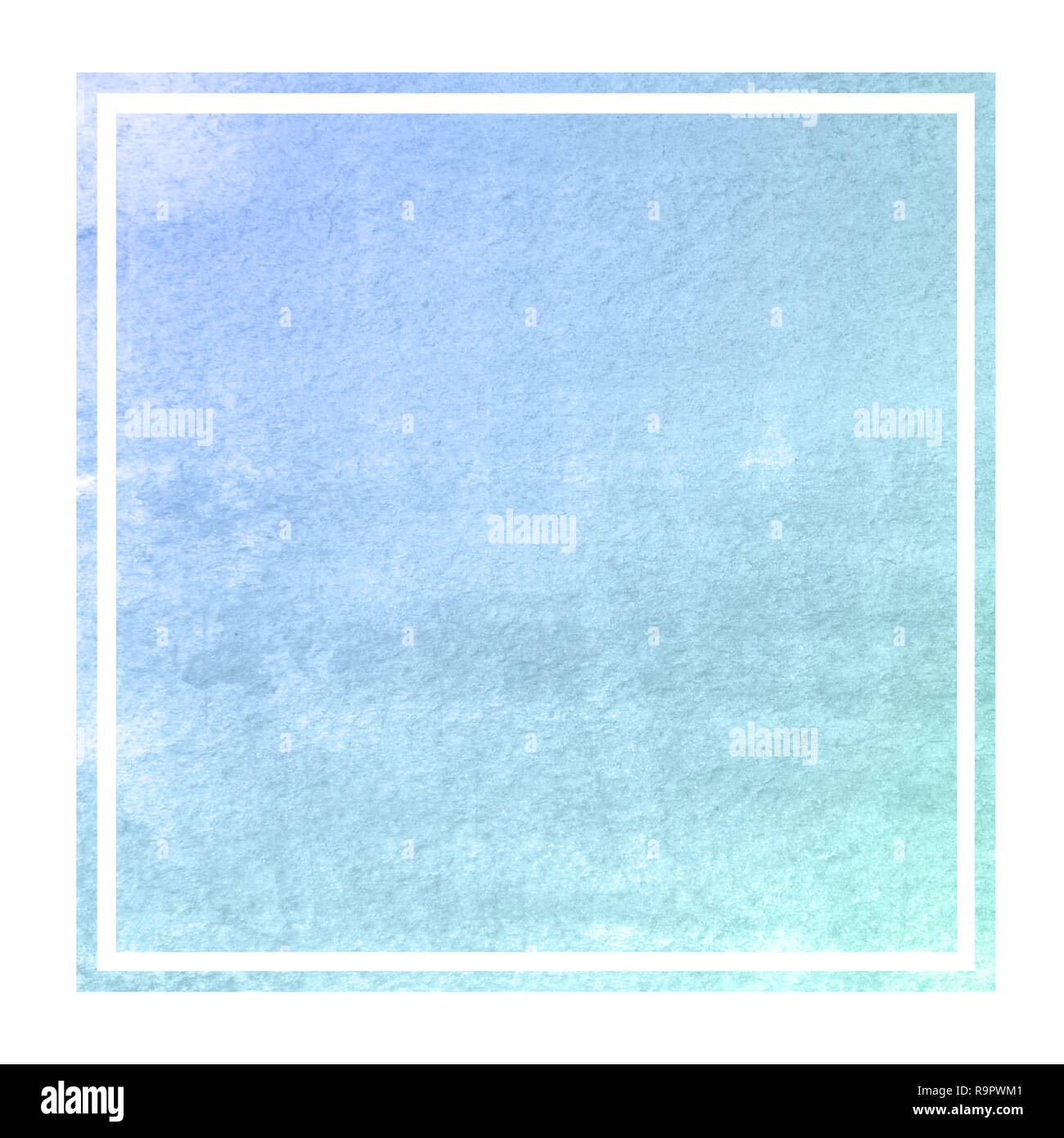 Cold blue hand drawn watercolor rectangular frame background texture ...