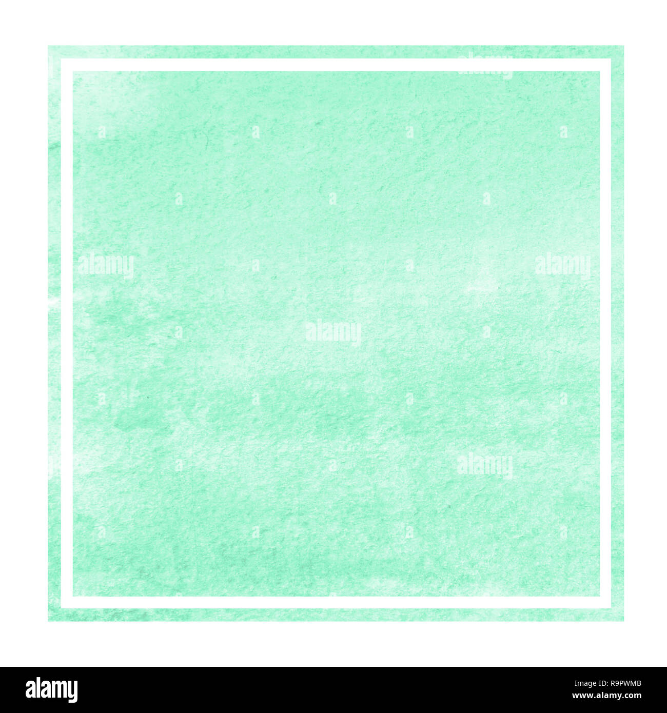 Turquoise hand drawn watercolor rectangular frame background texture ...