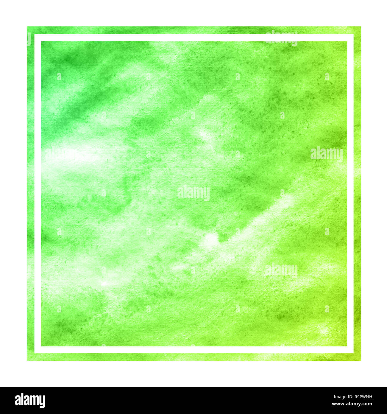 Green hand drawn watercolor rectangular frame background texture with ...