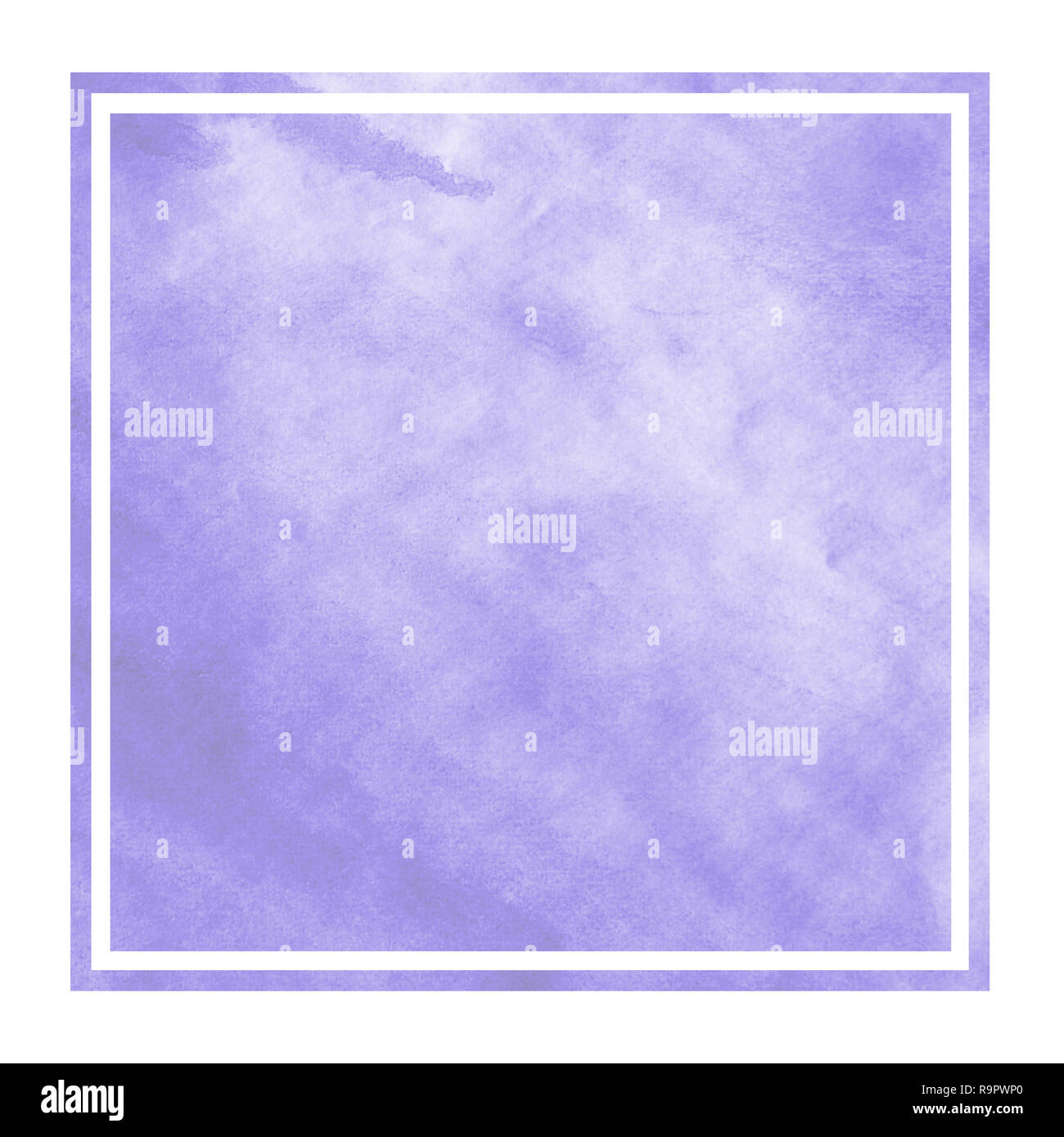 Violet hand drawn watercolor rectangular frame background texture with ...