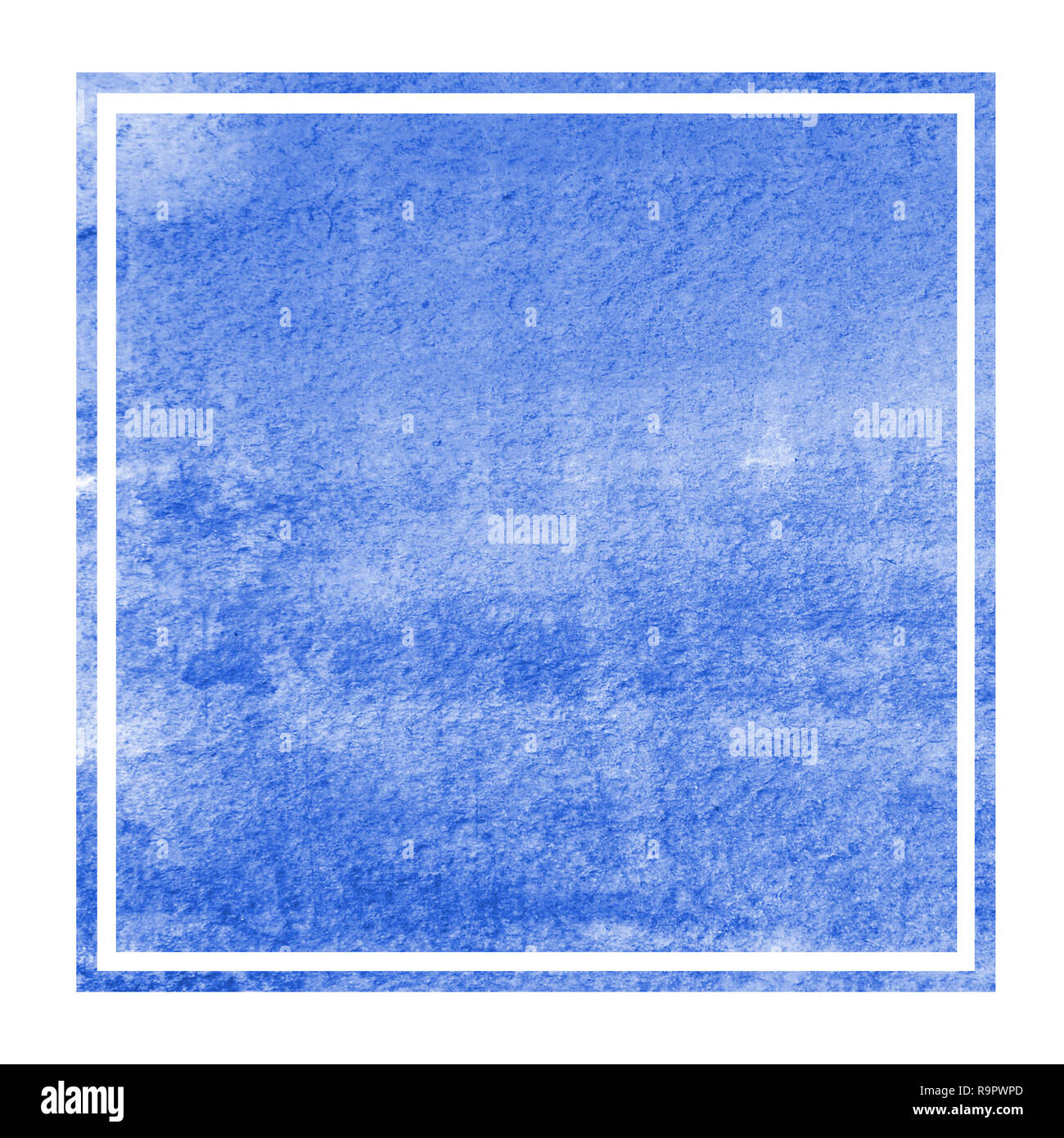 Blue hand drawn watercolor rectangular frame background texture with ...