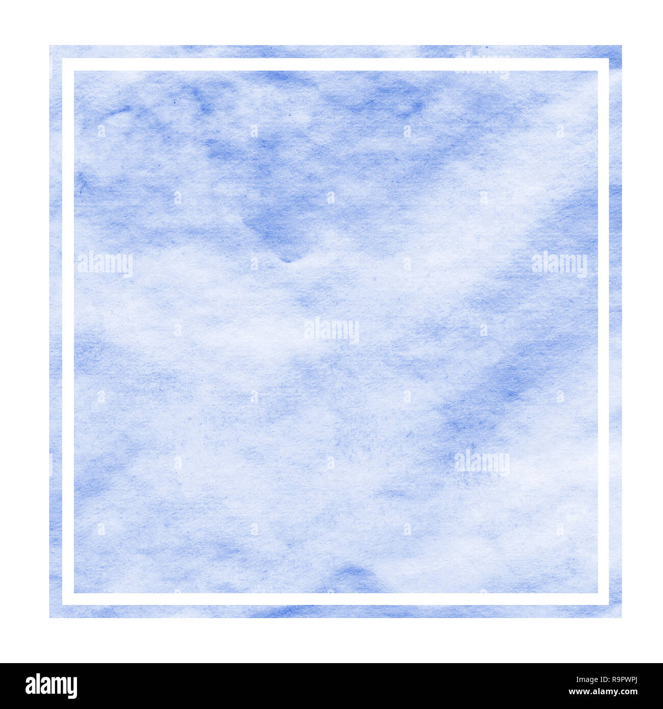 Blue hand drawn watercolor rectangular frame background texture with ...