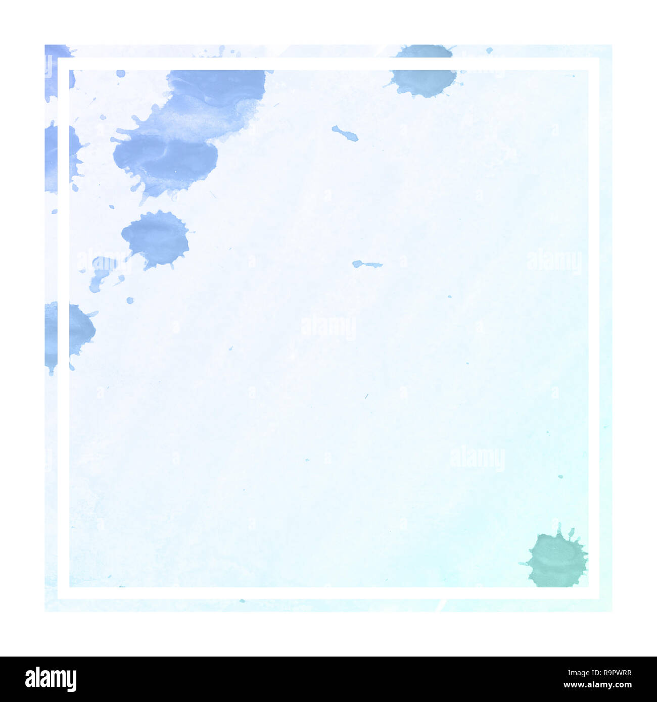 Cold blue hand drawn watercolor rectangular frame background texture ...
