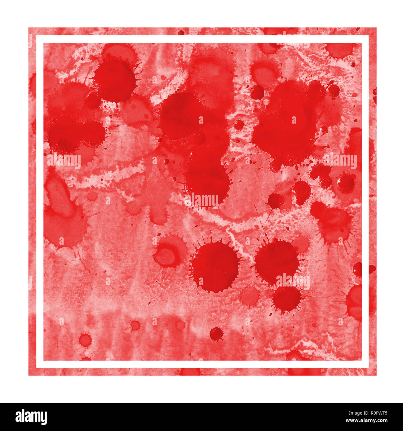 Red hand drawn watercolor rectangular frame background texture with ...