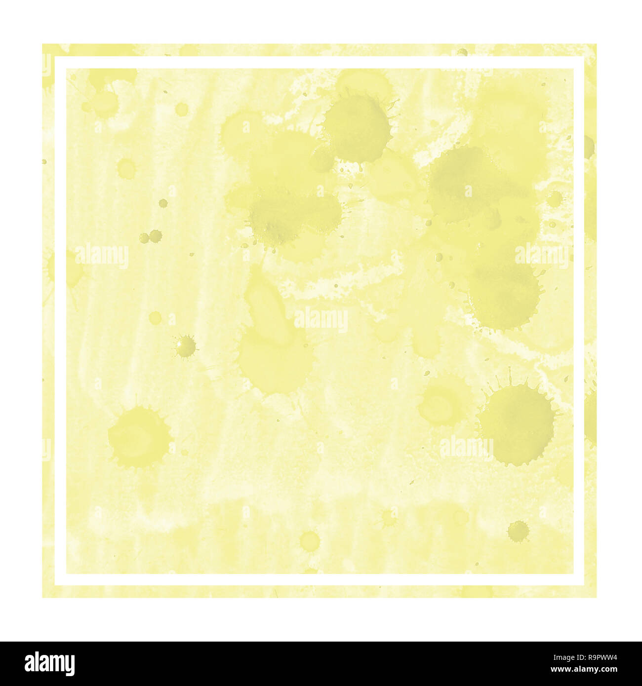 Yellow hand drawn watercolor rectangular frame background texture with ...