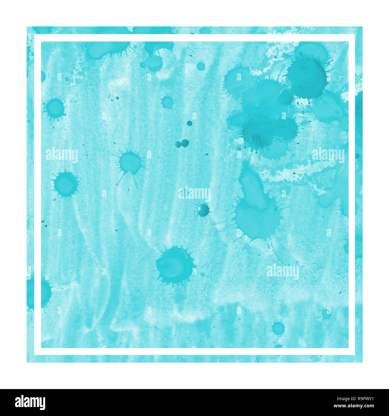 Light blue hand drawn watercolor rectangular frame background texture ...