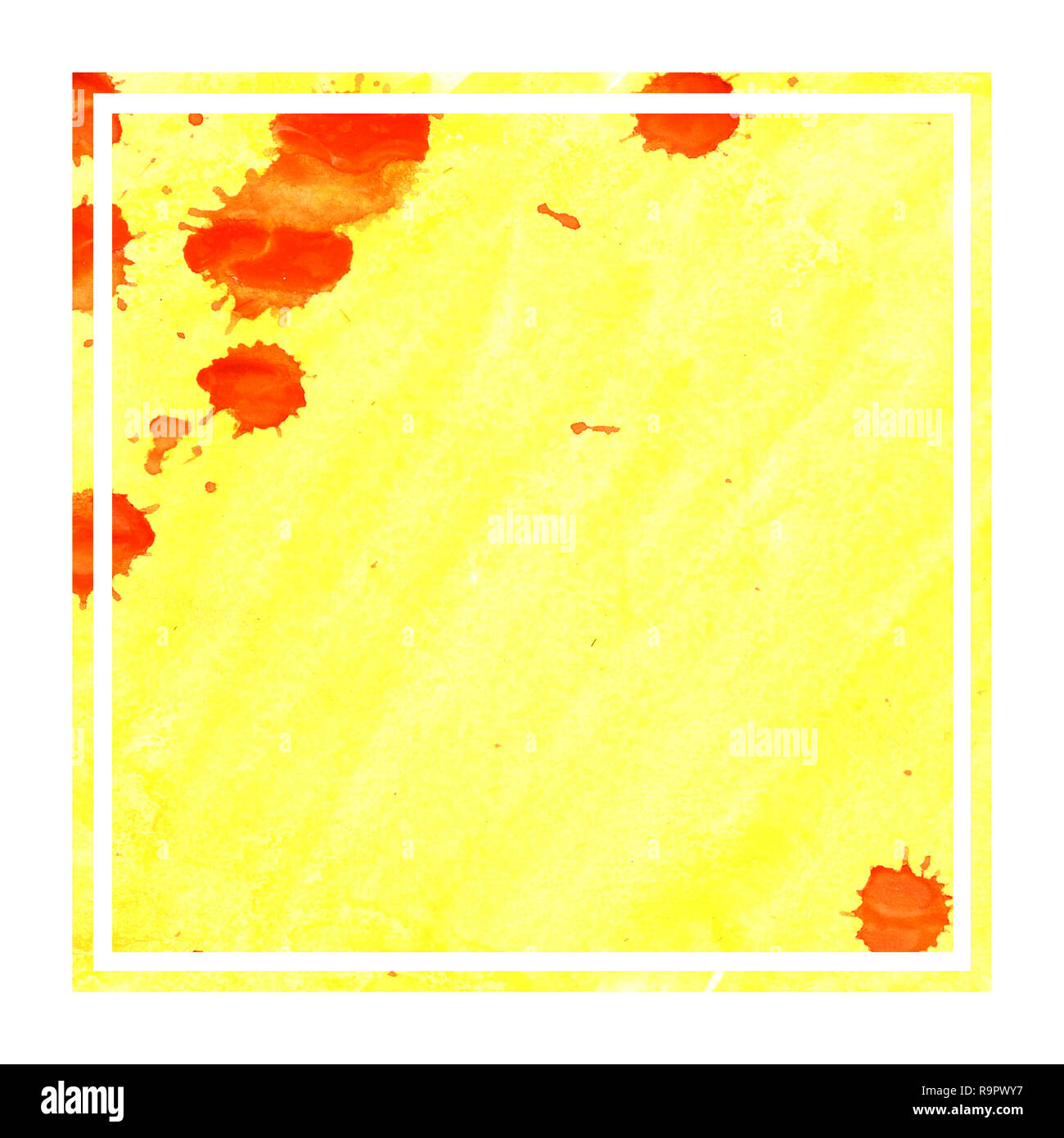 Warm yellow hand drawn watercolor rectangular frame background texture ...