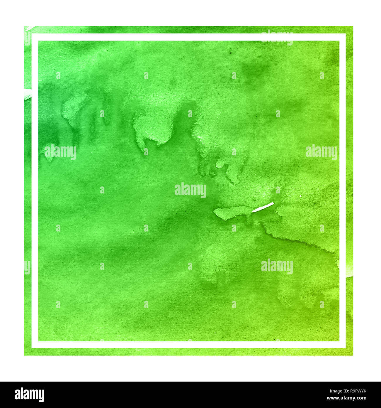 Green hand drawn watercolor rectangular frame background texture with ...