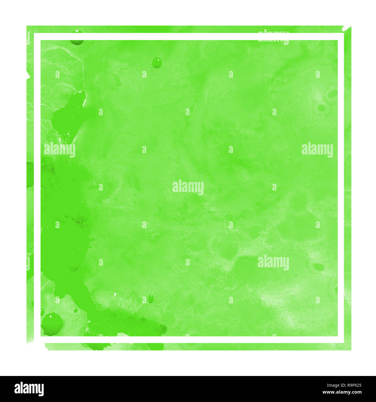 Green hand drawn watercolor rectangular frame background texture with ...