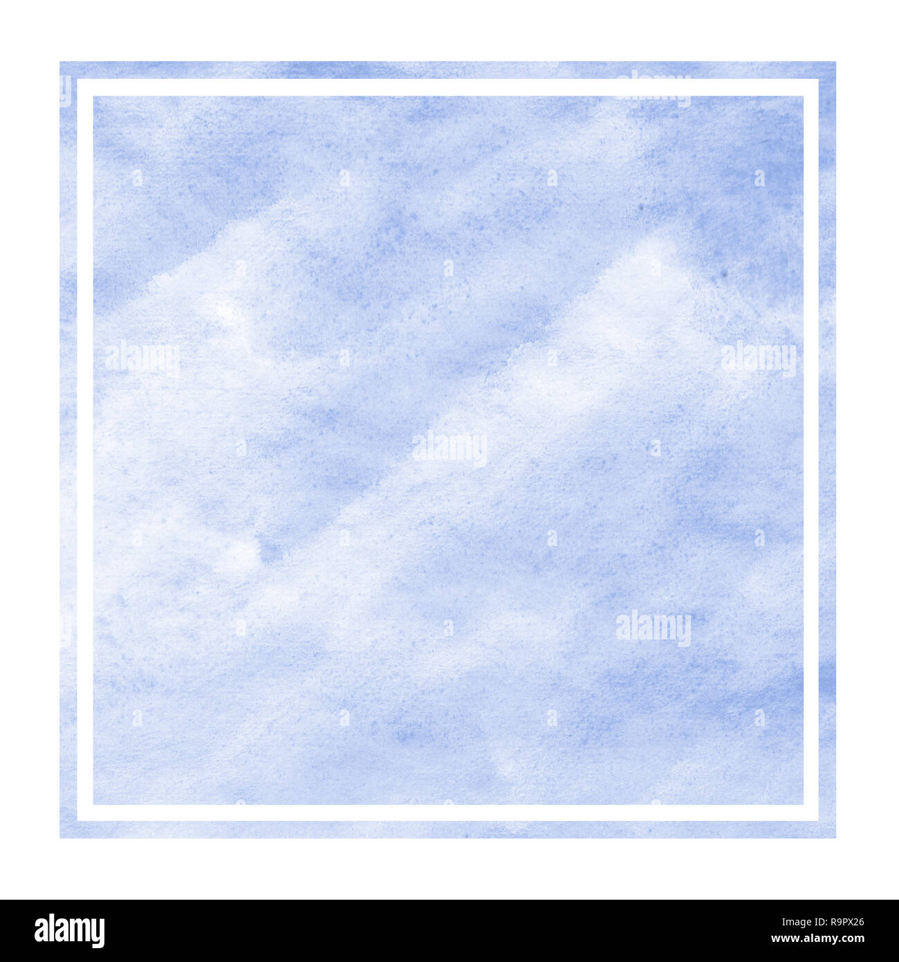 Blue hand drawn watercolor rectangular frame background texture with ...