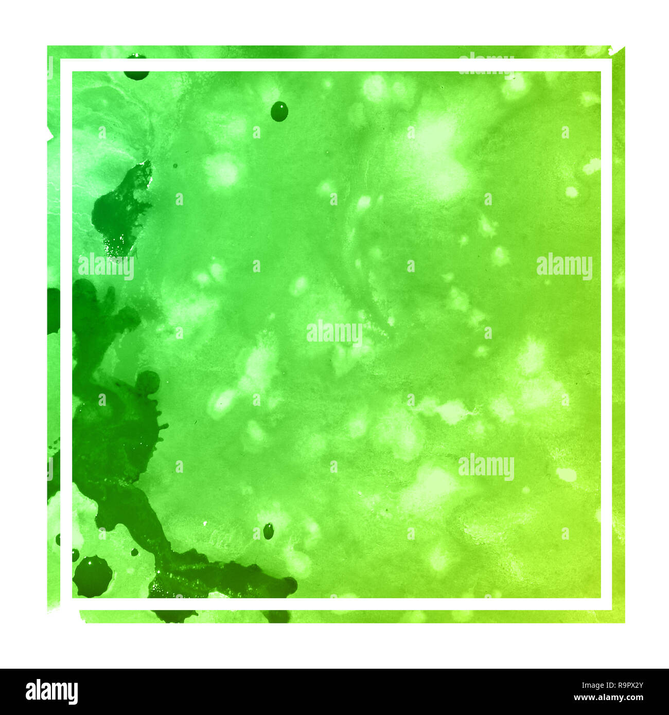Green hand drawn watercolor rectangular frame background texture with ...