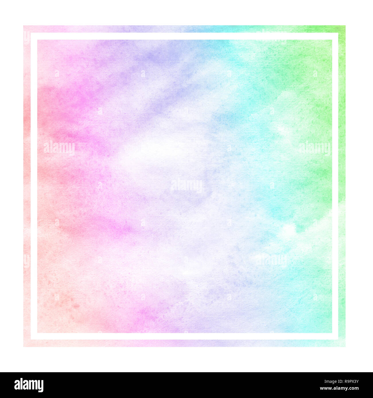 Multicolored hand drawn watercolor rectangular frame background texture ...