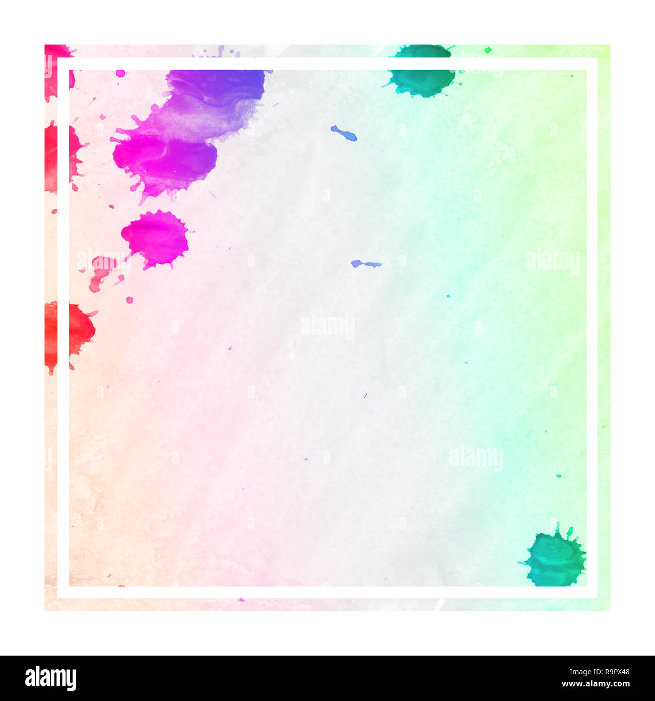Multicolored hand drawn watercolor rectangular frame background texture ...