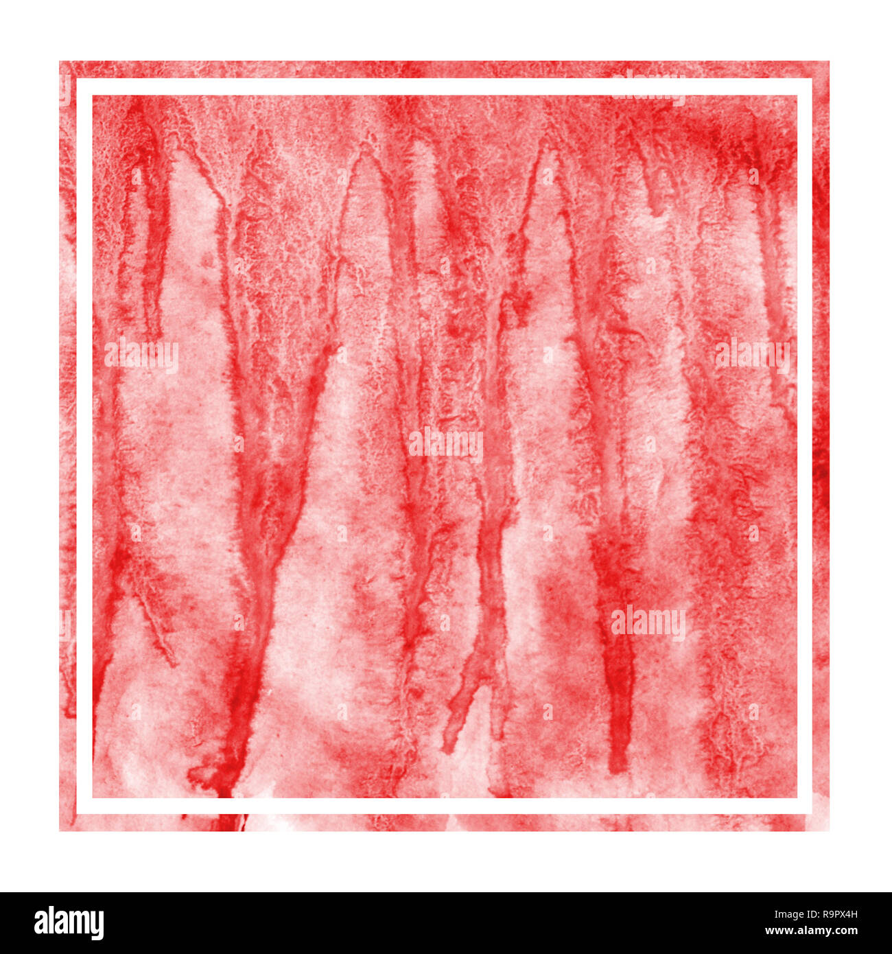 Red hand drawn watercolor rectangular frame background texture with ...