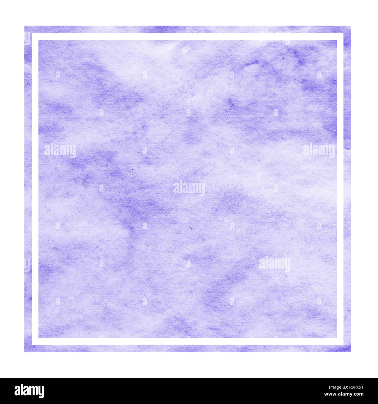 Violet hand drawn watercolor rectangular frame background texture with ...