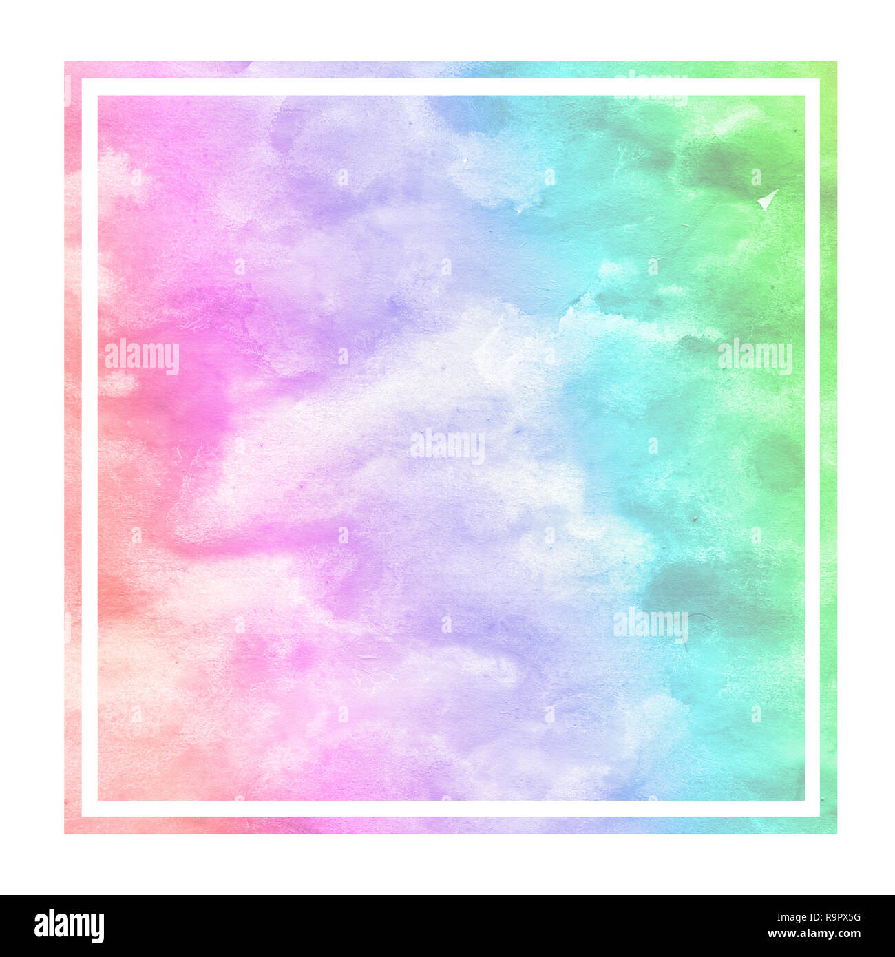 Multicolored hand drawn watercolor rectangular frame background texture ...
