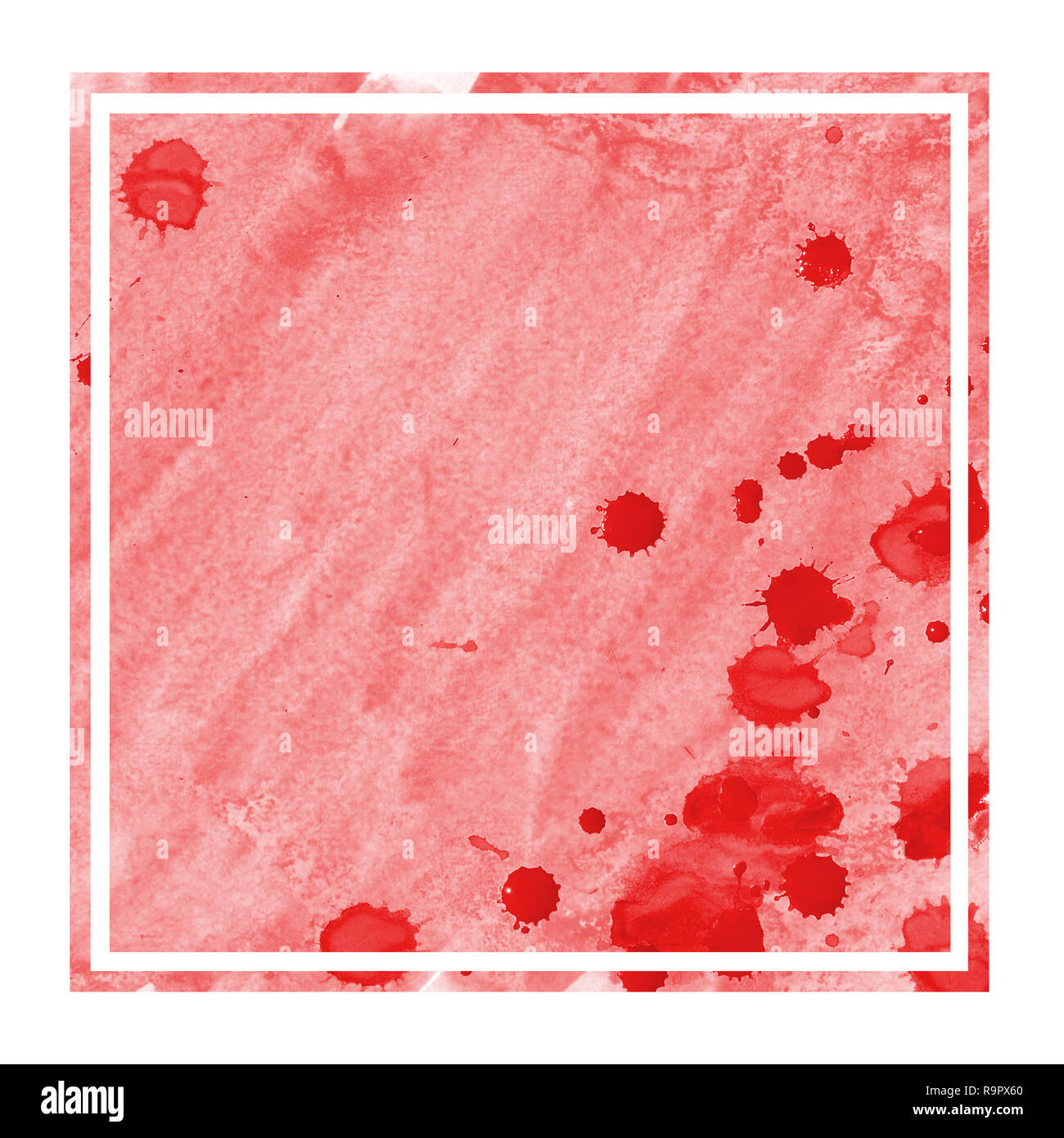 Red hand drawn watercolor rectangular frame background texture with ...