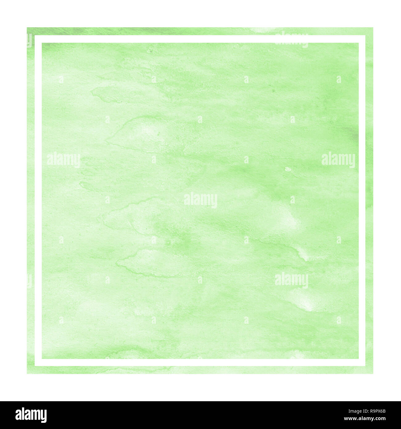 Green hand drawn watercolor rectangular frame background texture with ...
