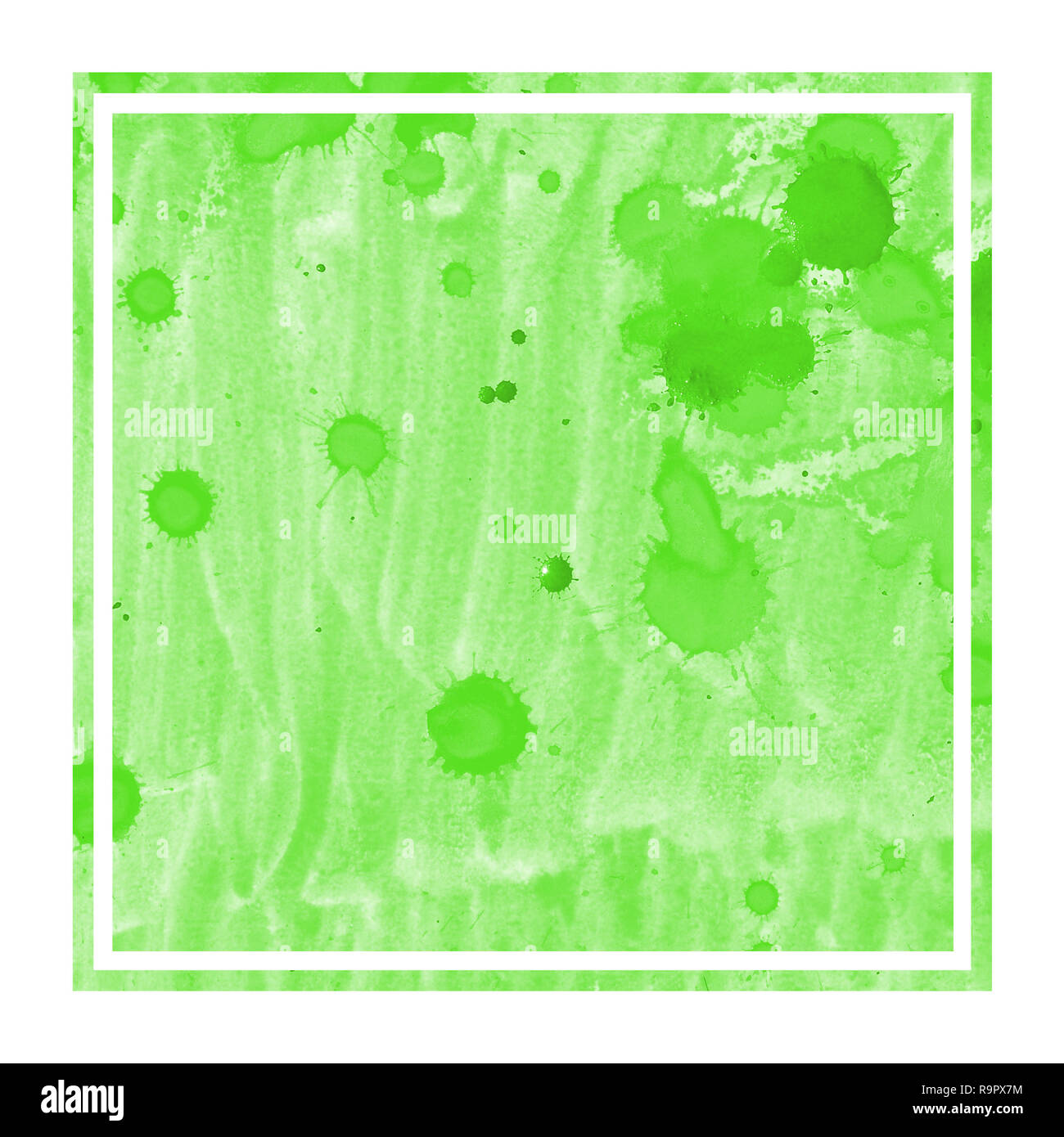 Green hand drawn watercolor rectangular frame background texture with ...