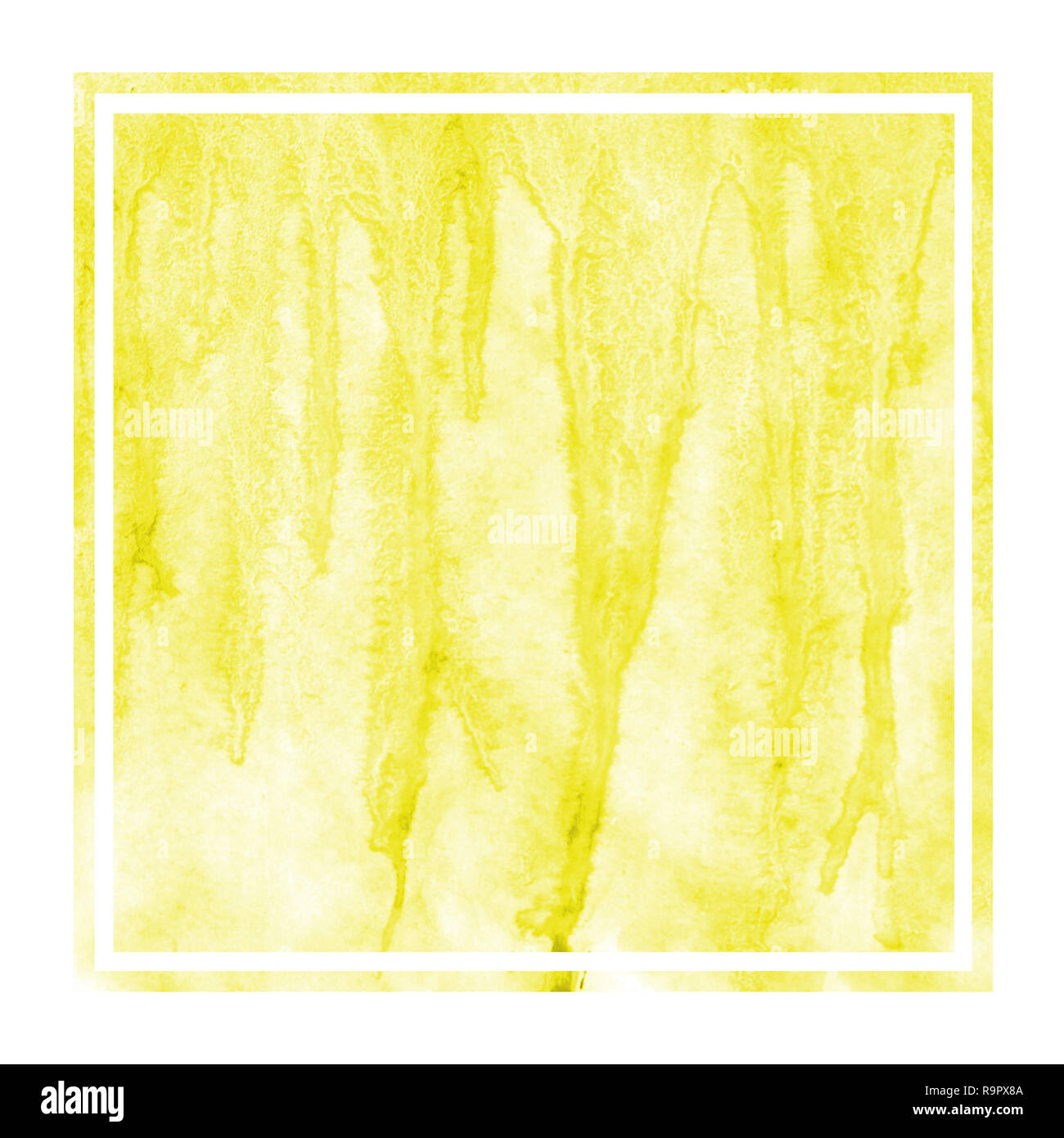 Yellow hand drawn watercolor rectangular frame background texture with ...