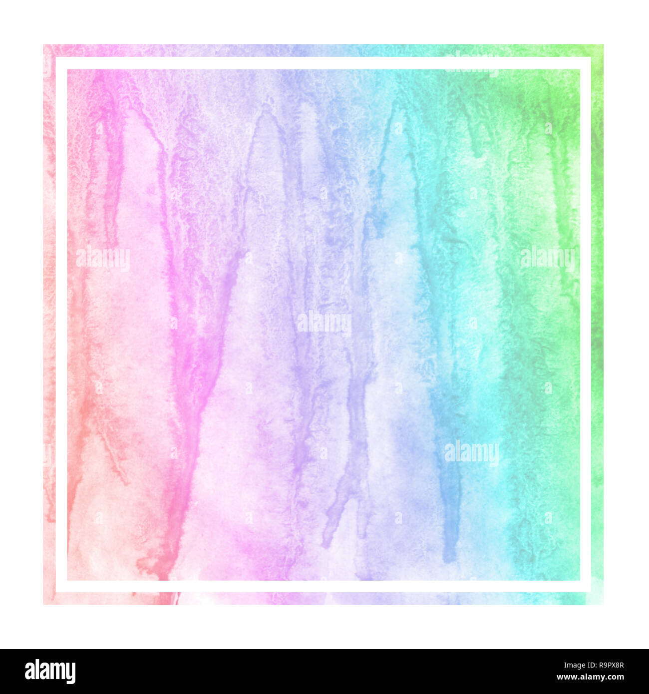 Multicolored hand drawn watercolor rectangular frame background texture ...